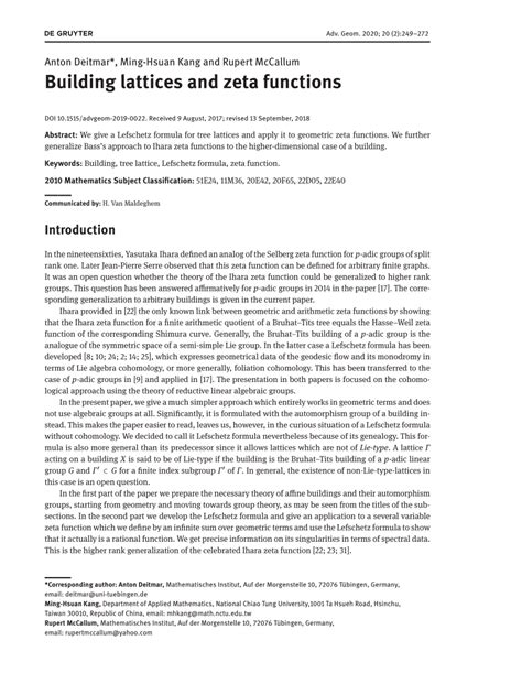 Pdf Building Lattices And Zeta Functions