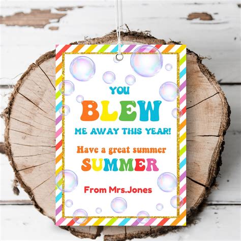 Printable You Blew Me Away This Year Tag Editable Colourful Bubbles