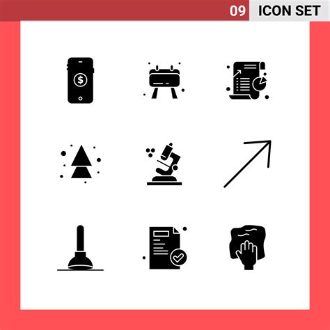 Mobile Interface Solid Glyph Set Of 9 Pictograms Of Microscope