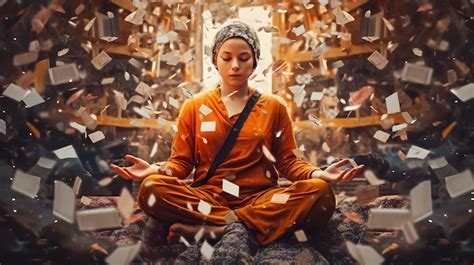 Mente Sobre La Materia Persona Meditando En Medio Del Caos Demostrando