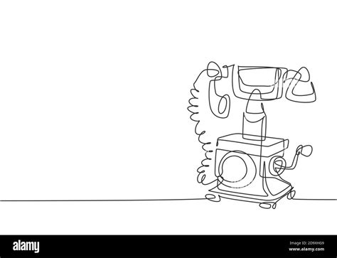 One Continuous Line Drawing Old Vintage Analog Wall Telephone To