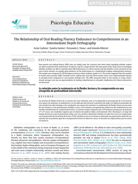 Pdf The Relationship Of Oral Reading Fluency Endurance To