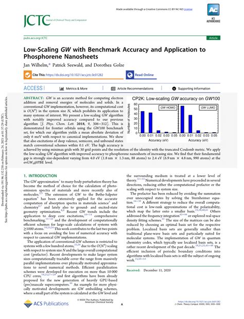 Pdf Low Scaling Gw With Benchmark Accuracy And Application To Phosphorene Nanosheets