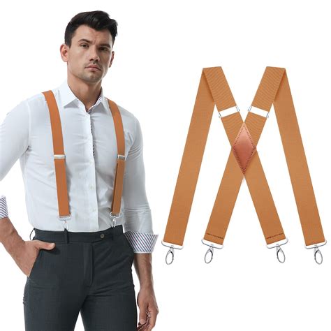 Qcwqmyl Brown Suspenders For Men With 4 Swivel Hooks Adult Belts Loops
