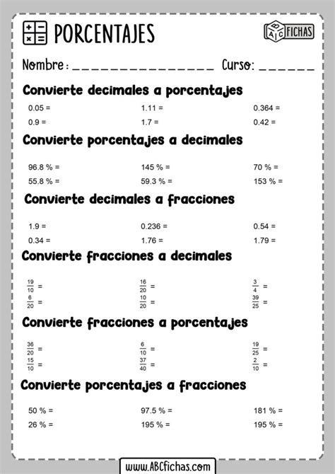 Ejercicios Y Problemas De Porcentajes ABC Fichas