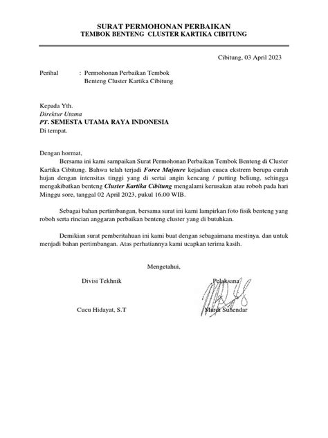 Surat Perbaikan Force Majeure Pdf