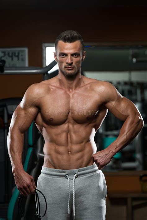 Handsome Muscular Men With Jumping Rope Stock Image Image Of Male