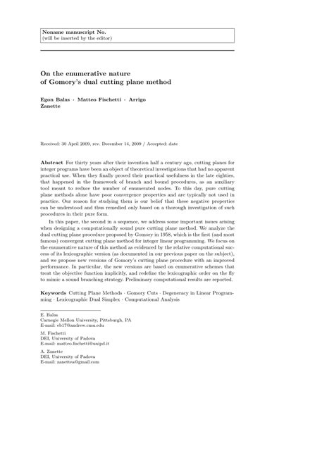 Pdf On The Enumerative Nature Of Gomorys Dual Cutting Plane Method