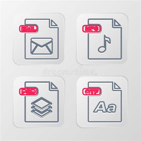 reeks lijn otf dossierdocument psd mp3 en eml pictogram vector vector