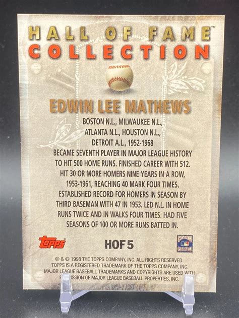 Eddie Mathews 1998 Topps Hall Of Fame Collection Series Mint Card Hof