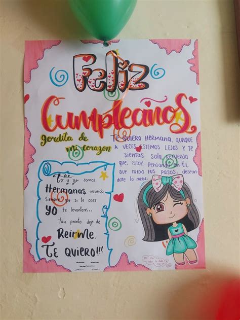 Feliz Cumpleaños Hermana Feliz Cumpleaños Hermana Carta Cartulinas De Feliz Cumpleaños