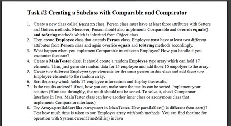 solved task 2 creating a subclass with comparable and