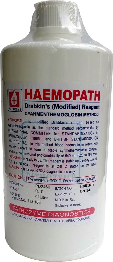 Hemoglobin Reagent Drabkins Solution 1000ml For Laboratory Packaging