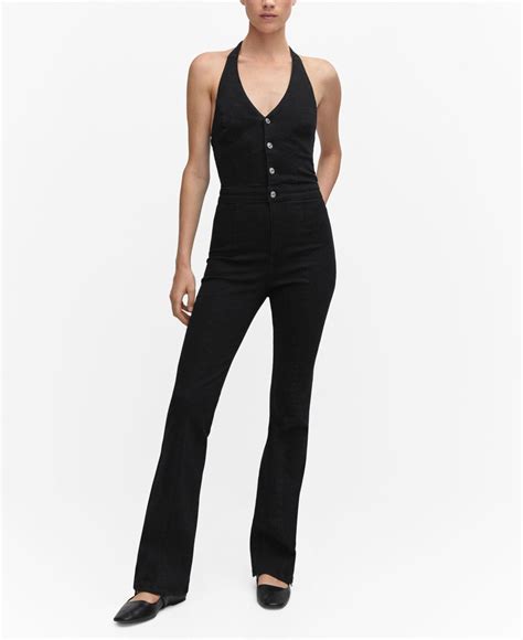 Mango Denim Halter Neck Jumpsuit In Black Lyst