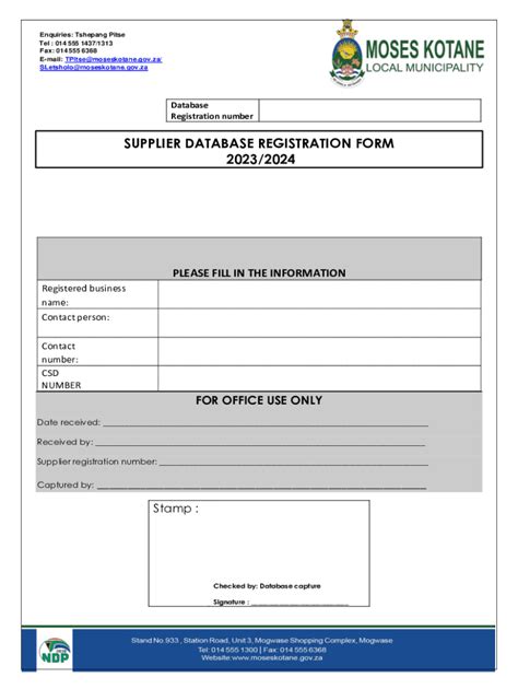 Fillable Online Supplier Database Registration Form 20232024 Fax Email