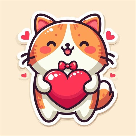 Cat And Heart Vector Sticker Premium Ai Generated Vector
