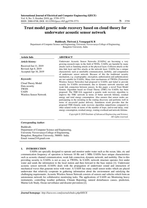 Pdf Trust Model Genetic Node Recovery Based On Cloud Theory For Underwater Acoustic Sensor Network