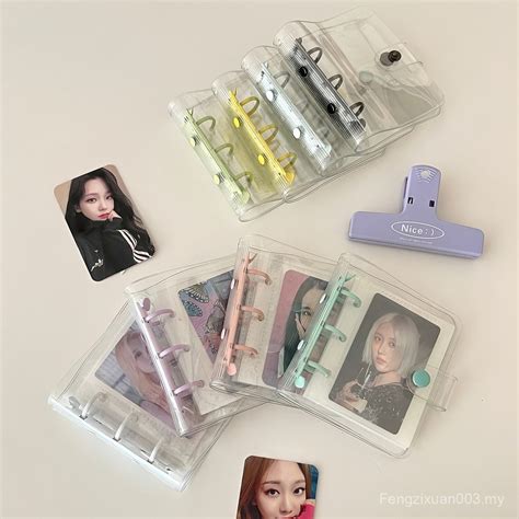 Pvc 3 Lubang Warna Gula Gula Lutsinar Album Kipas Idola Kad Kecil Folder Storan Mini Satu Slot