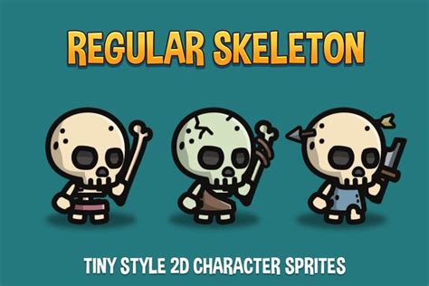 Regular Skeleton Tiny Style 2D Sprites CraftPix Net