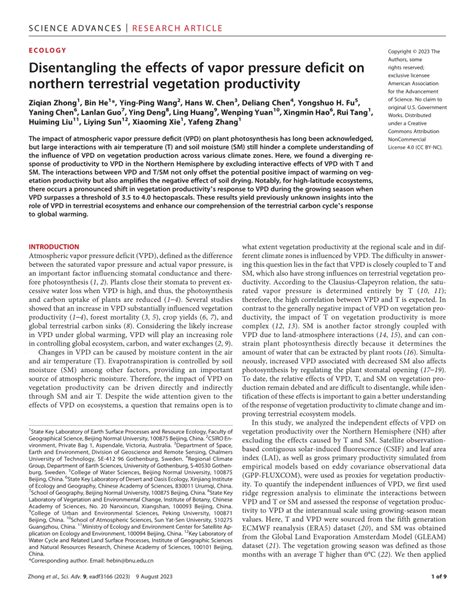 Pdf Disentangling The Effects Of Vapor Pressure Deficit On Northern Terrestrial Vegetation