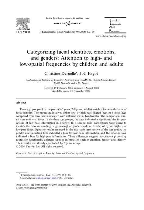 Pdf Categorizing Facial Identities Emotions And Genders Attention