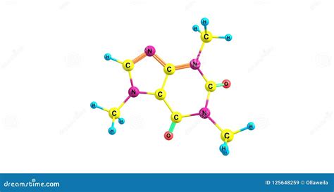 Molecular Structure Of Caffeine Isolated On White Stock Illustration