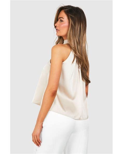 Boohoo Satin High Neck Swing Cami In White Lyst