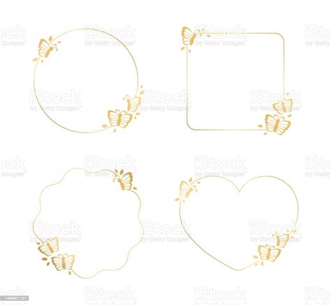 금 나비 프레임 벡터 그림 세트입니다 봄과 여름을 위한 추상적인 황금 기하학적 테두리 템플릿입니다 심플하고 우아한 디자인 요소 개념에 대한 스톡 벡터 아트 및 기타 이미지