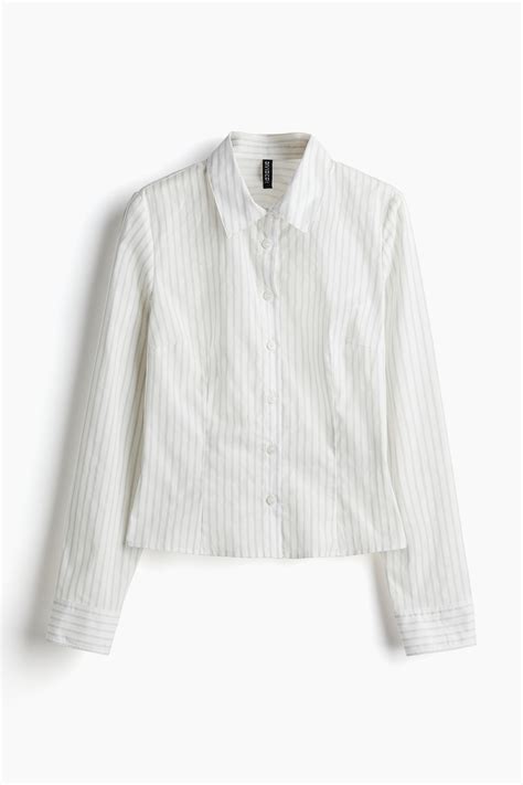 Fitted Poplin Shirt Creampinstriped Ladies Handm Gb