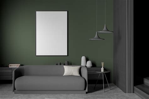 커피 테이블 모형 포스터와 어두운 거실 인테리어에 회색 소파 0명에 대한 스톡 사진 및 기타 이미지 0명 3차원 형태 가구 Istock