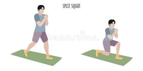 Asian Young Man Doing Split Squat Exercise Stock Illustration