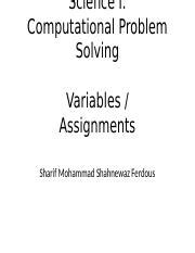 Lecture 02 Pptx Science I Computational Problem Solving Variables