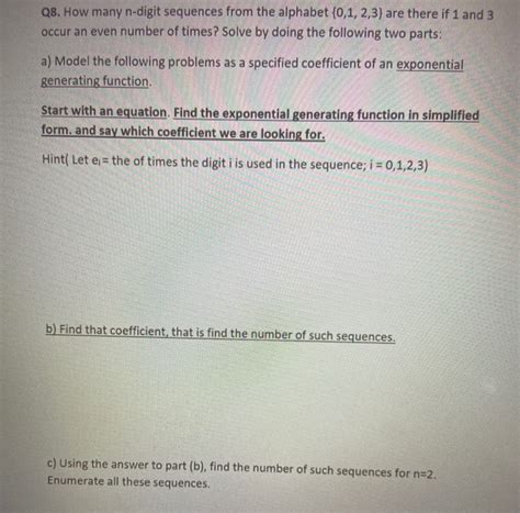 solved q8 how many n digit sequences from the alphabet
