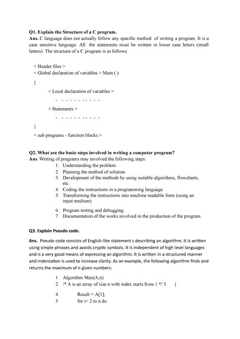 Questions Of C Programming B Tech AKTU Studocu