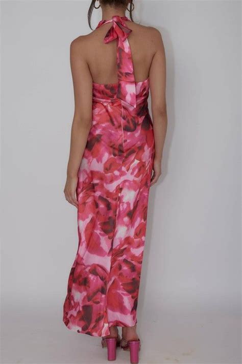 Gemma Sleeveless Halter Neck Floral Print Maxi Dress Pink Extra Small