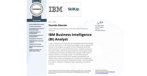 Completion Certificate For Ibm Business Intelligence Bi Analyst