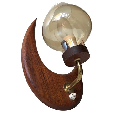 Scandinavian Modern Danish Wall Light In Teak Brass And Opaline Glass