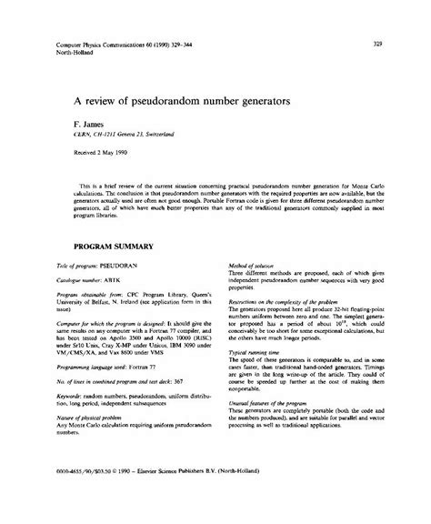 Pdf A Review Of Pseudorandom Number Generators Dokumentips