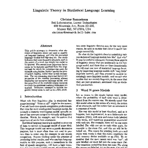 Linguistic Theory In Statistical Language Learning Acl Anthology