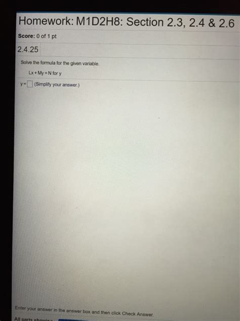 solved solve the formula for the given variable lx my n