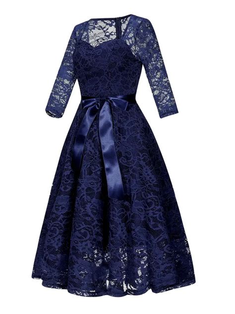 Women Retro V Neck Dress Lace Cocktail Dress Party Dress A Temu