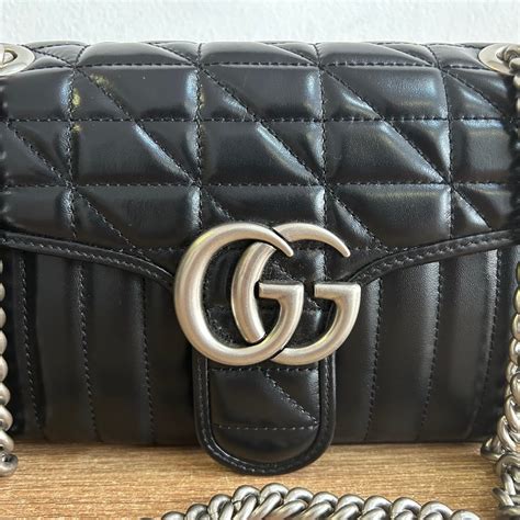 Gucci Calfskin Matelasse Aria Small Gg Marmont Shoulder Bag Black