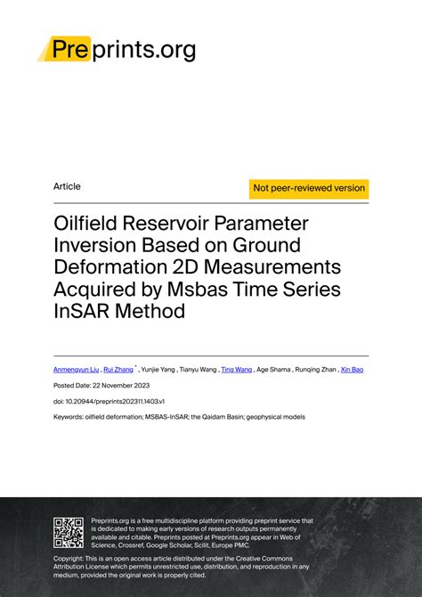 Pdf Oilfield Reservoir Parameter Inversion Based On Ground Deformation 2d Measurements