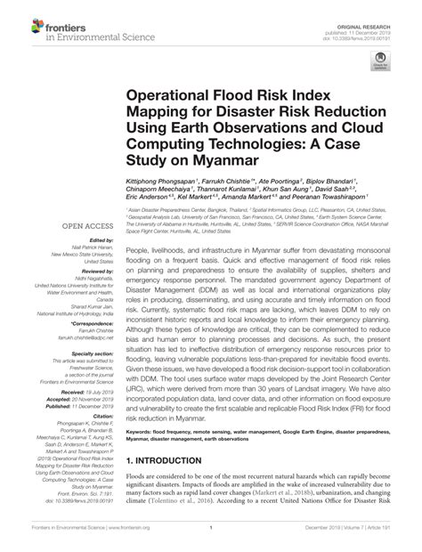 Pdf Operational Flood Risk Index Mapping For Disaster Risk Reduction Using Earth Observations