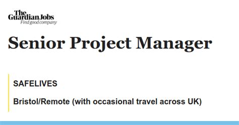 senior project manager job with safelives 8552373