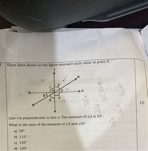 three lines shown in the figure intersect each other at point p line l