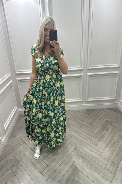 Serenity Green Floral Shirred Maxi Dress Want That Trend