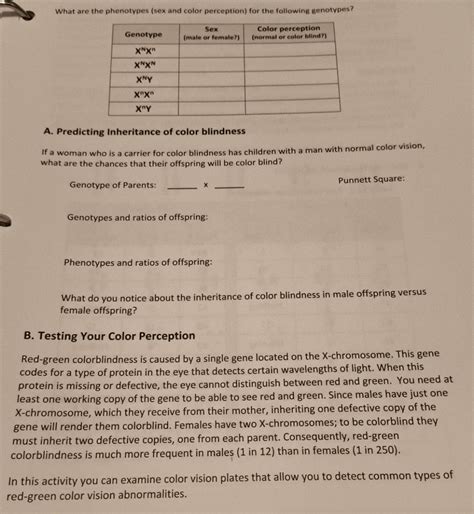 Solved What Are The Phenotypes Sex And Color Perception