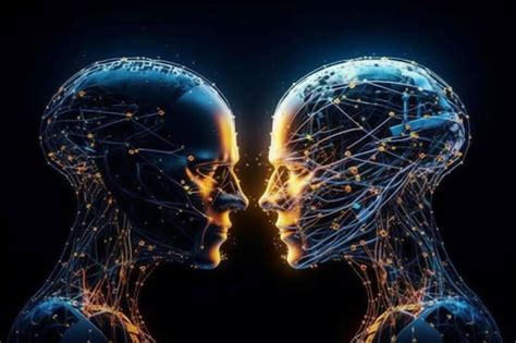 Premium Ai Image 3d Rendering Double Exposure Of Two Human Heads With Digital Brain Glowing