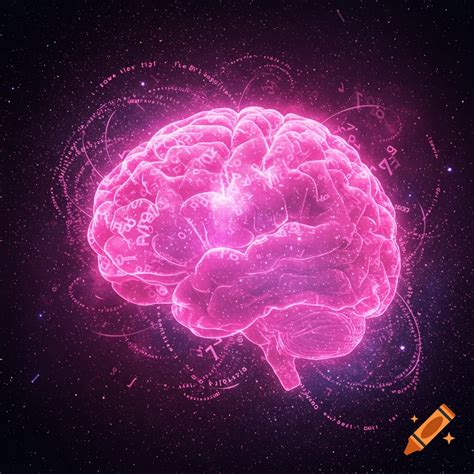 A Glowing Pink Brain Against A Starry Background Surrounded By